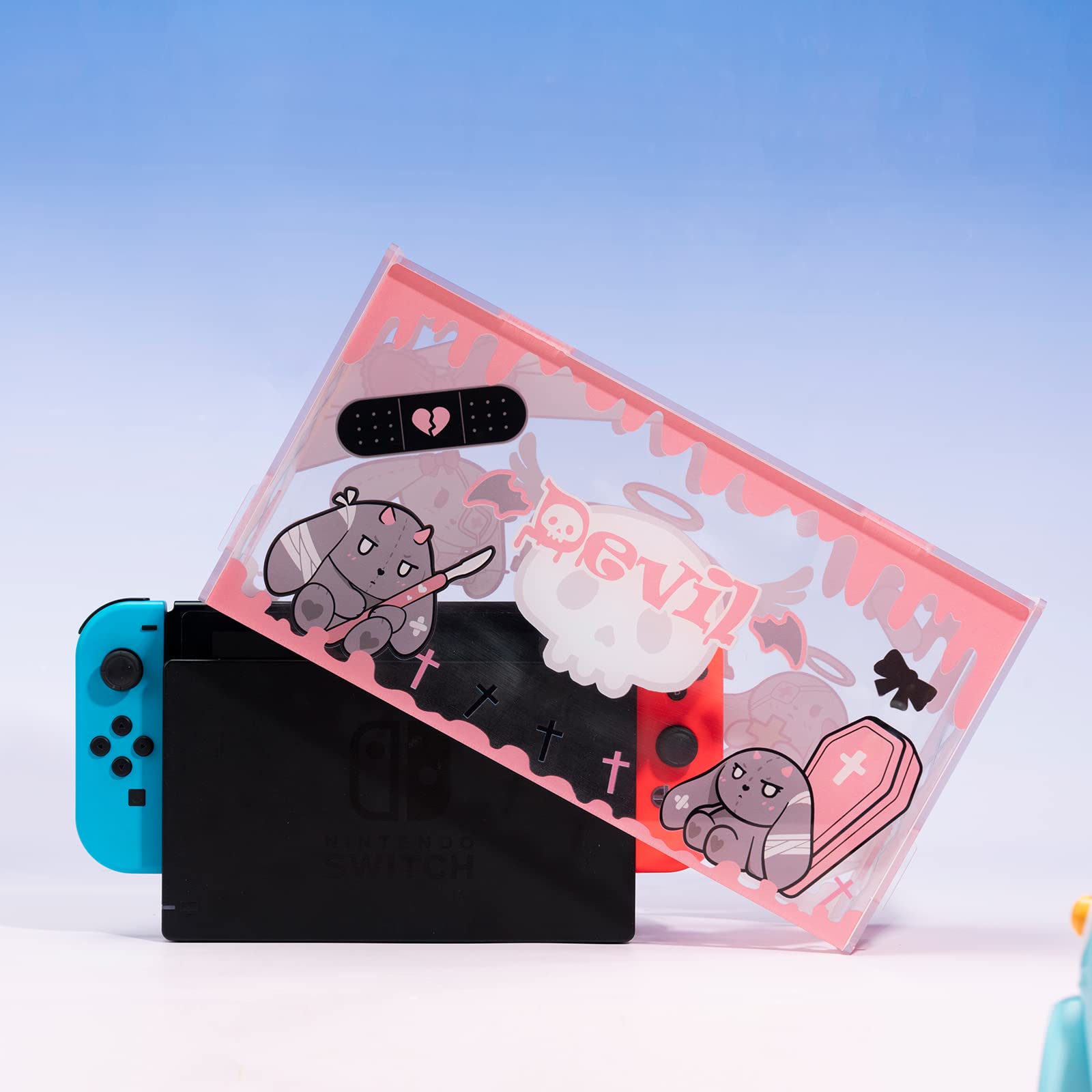 GeekShare Acrylic Clear Dust Display Box Cover for Switch/OLED Dock, Assemble Waterproof Cover Case Compatible with Nintendo Switch/OLED Charging Dock Accessories - Gothic Bunny