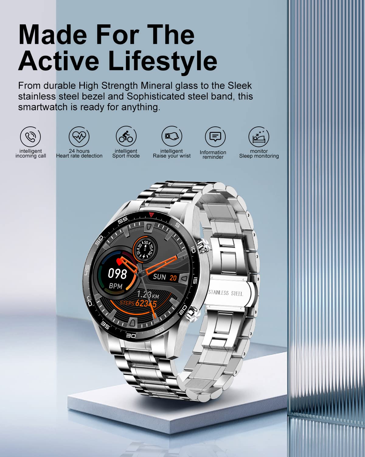 LIGE Smart Watches for Men Stylish with Bluetooth Call Message Notification Heavy Duty Big Screen Compatible with Android iOS iPhone Fitness Activity Tracker with Blood Pressure Men's Smartwatch