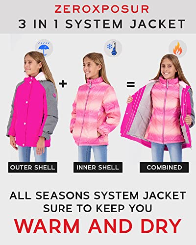 ZeroXposur Big Girls 3-in-1 System Jacket with Detachable Inner Shell - Girls Winter Coats (X-Large, Lollipop)