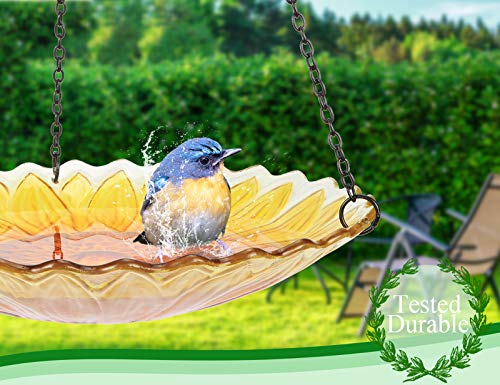 MUMTOP Hanging Bird Bath Outdoor Glass Bird Baths Sunflower Bird Feeder with Water Ripple Rim 11 Inch for Garden Yard Patio Decor