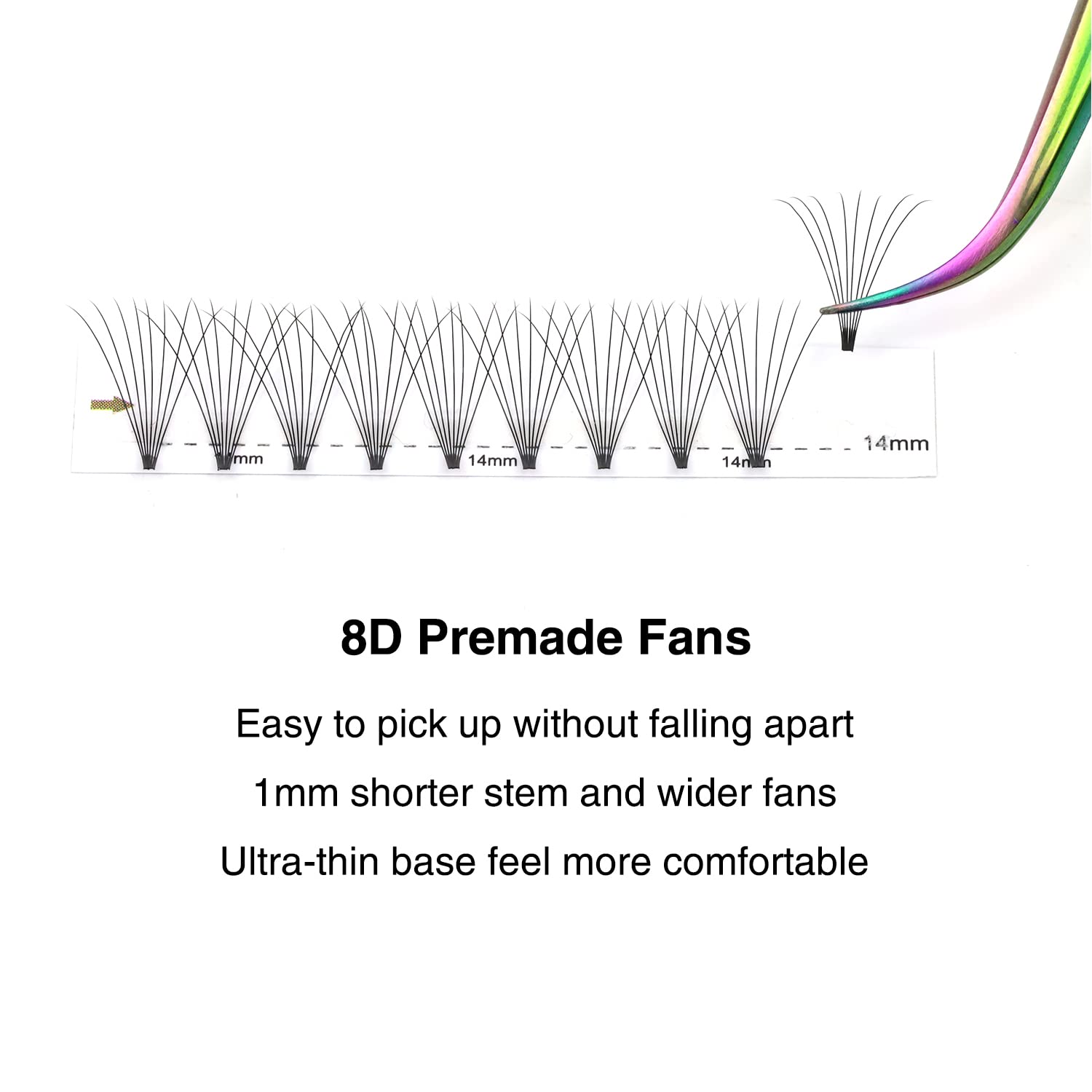 EMEDA Short Stem 8D Premade Fans Eyelash Extensions Mixed Tray Premade Lash Extensions Fans Middle Tape Wider Stem Russian Lash Extension Premade Fans (8D .07 D 9-15mm Mix Length)