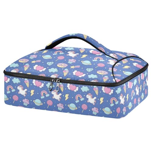 Kcldeci Insulated Thermal Food Carrier Insulated Casserole Carrier for Hot or Cold Food,Cute Unicorn Magic Fairytale Pony with Rainbow Insulated Tote Bag for Potluck Cookouts Parties Picnic,Lasagna Lu