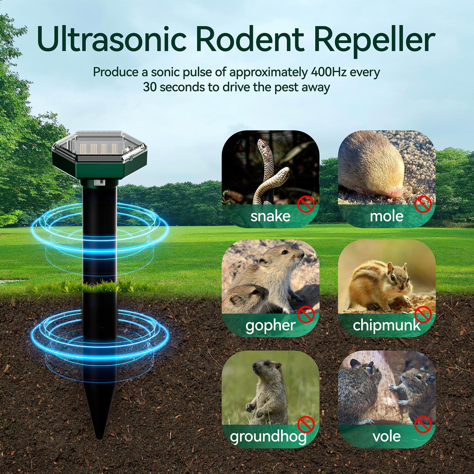 Mole Repellent Solar Powered 4 Pack buzzkick Solar Mole Repellent Ultrasonic Rodent Repeller,Vole Repellent Outdoor,Ultrasonic Pest Repeller for Yard