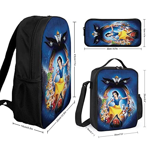 oqatdsn Sn-ow White And The Seven Dw-arfs Backpack Teen Boys And Girls with Lunch Box Pencil Case 3 in 1