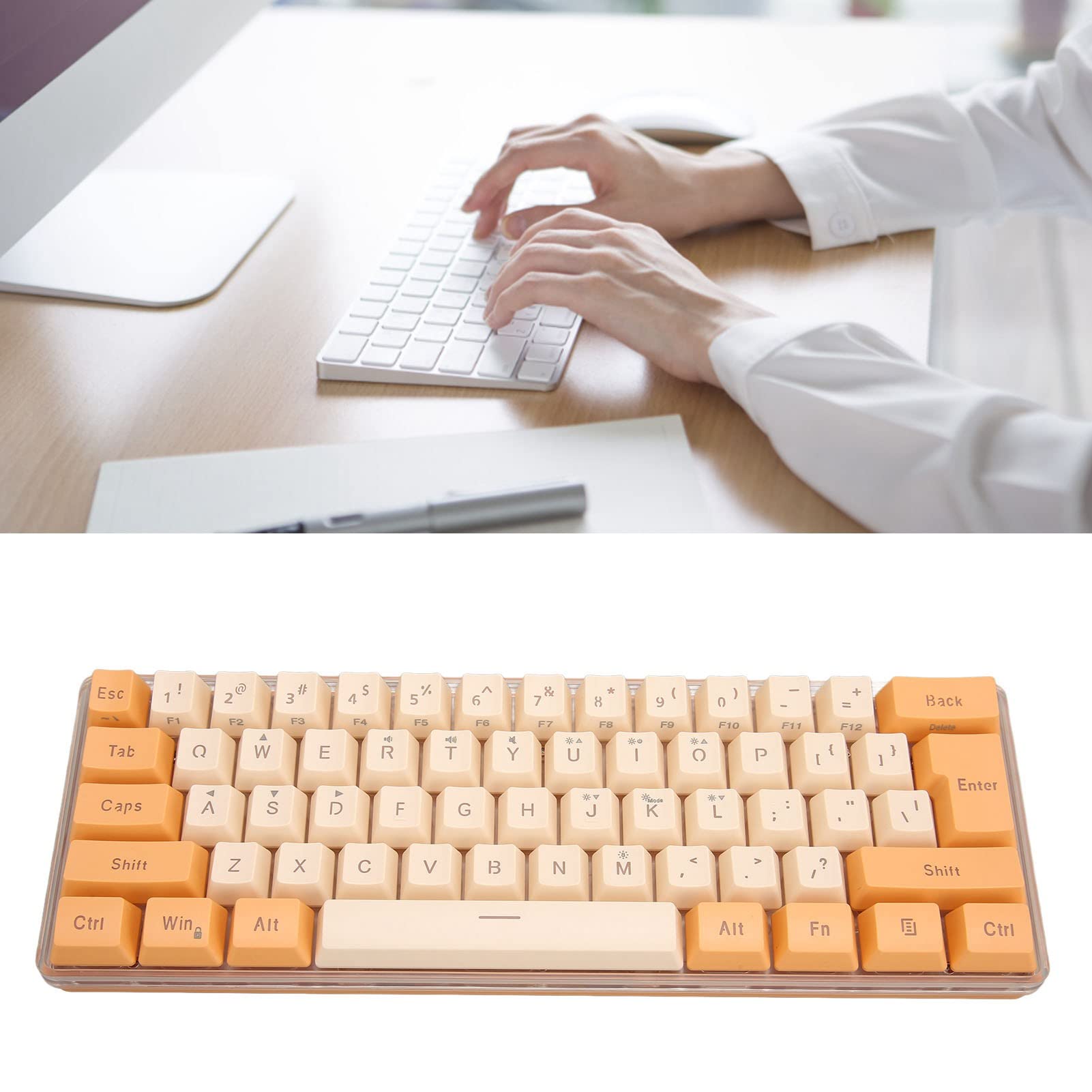 Leftwei Mechanical Keyboard Contrast Color Gaming Keyboard Suspend Hilo Keycap FN Shortcut Key Ultra Small (Orange Beige)