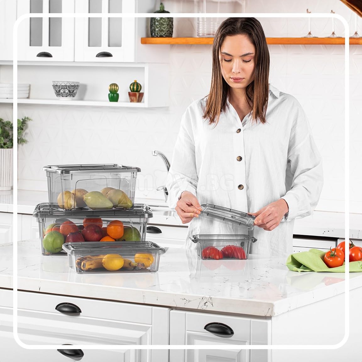 Tribello 6 Quart Storage Containers with Lids, Plastic Storage Bins with Latching Lids For Organizing - Tinted - (11.5β x 8β x 6β) - Set of 4 - Made in EU