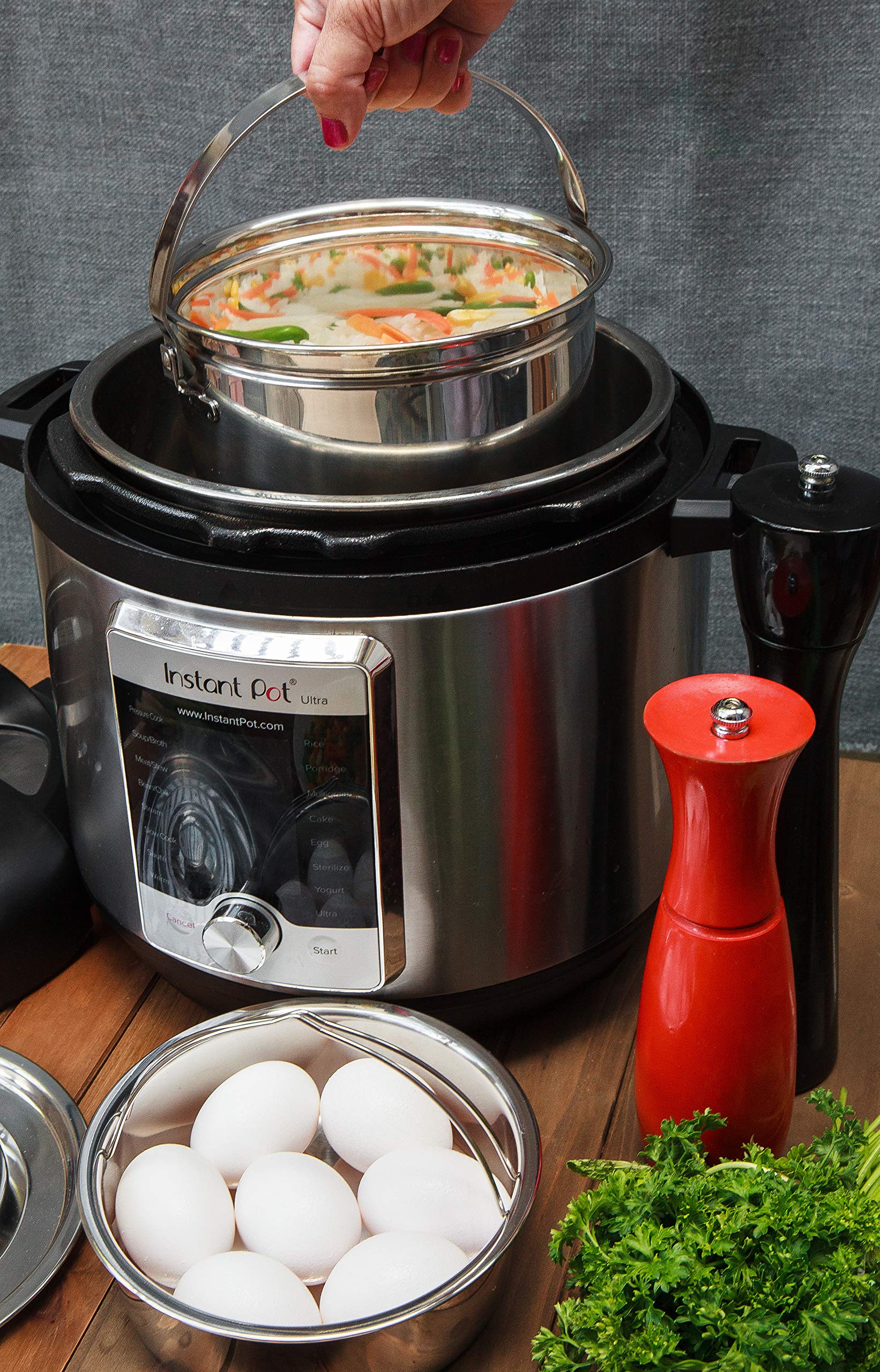 Hatrigo Multi-Purpose Bowl Stackable Steamer Insert Pans for Pot in Pot with Handle Lid, PIP Compatible with Instant Pot Accessories 6 qt 8 qt only, Ninja Foodi Instapot Accessory (7.5 in x 4.5 in)