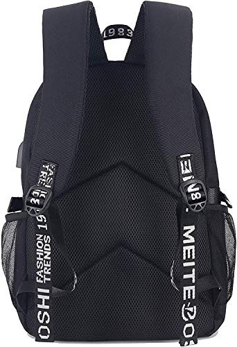Roffatide Anime Demon Slayer Backpack for Boys Printed Schoolbag Laptop Rucksack with USB Charging Port & Headphone Port Black