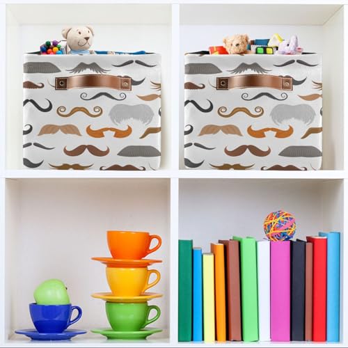 Emelivor Mustache Beard Face Storage Basket Bins Foldable Toy Baskets Organization with Handles Laundry Hamper for Office Bedroom Clothes Bedroom Living Room,1 pcs
