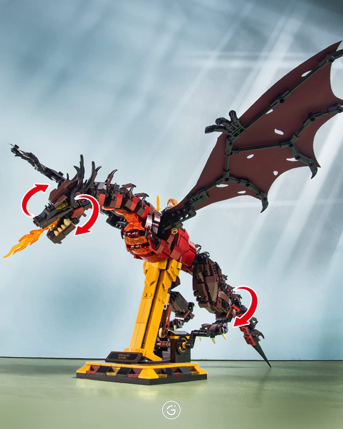 Givenni Fire Dragon Building Set with Display Stand - Smaug 1359 PCS Construction Building Bricks Model for Teen and Adults(New 2024)