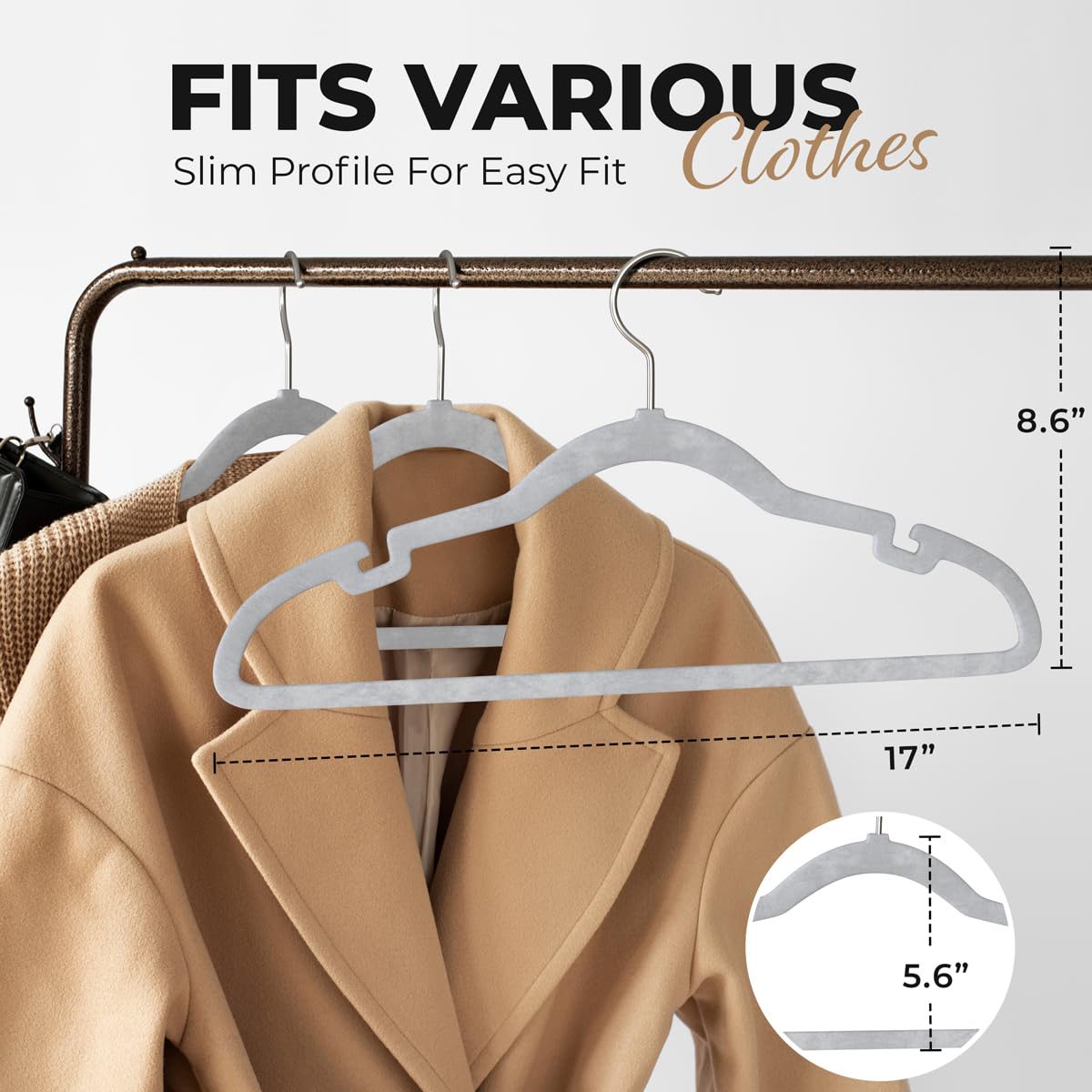 Our Modern Space 100 Pack Velvet Hanger for Shirt Pants Dresses Skirts Suits Jackets - Slim Space Saving Design - Standard Coat Hanger - Sturdy & Durable Design with Shoulder Grooves Hook - Black