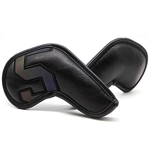 Golf Iron Club Head Covers set Headcovers Fits for All iron wedges - Big Number - Long Neck - Black Pu Leather fits Small Standard Oversized Golf Clubs 10pcs/Pack