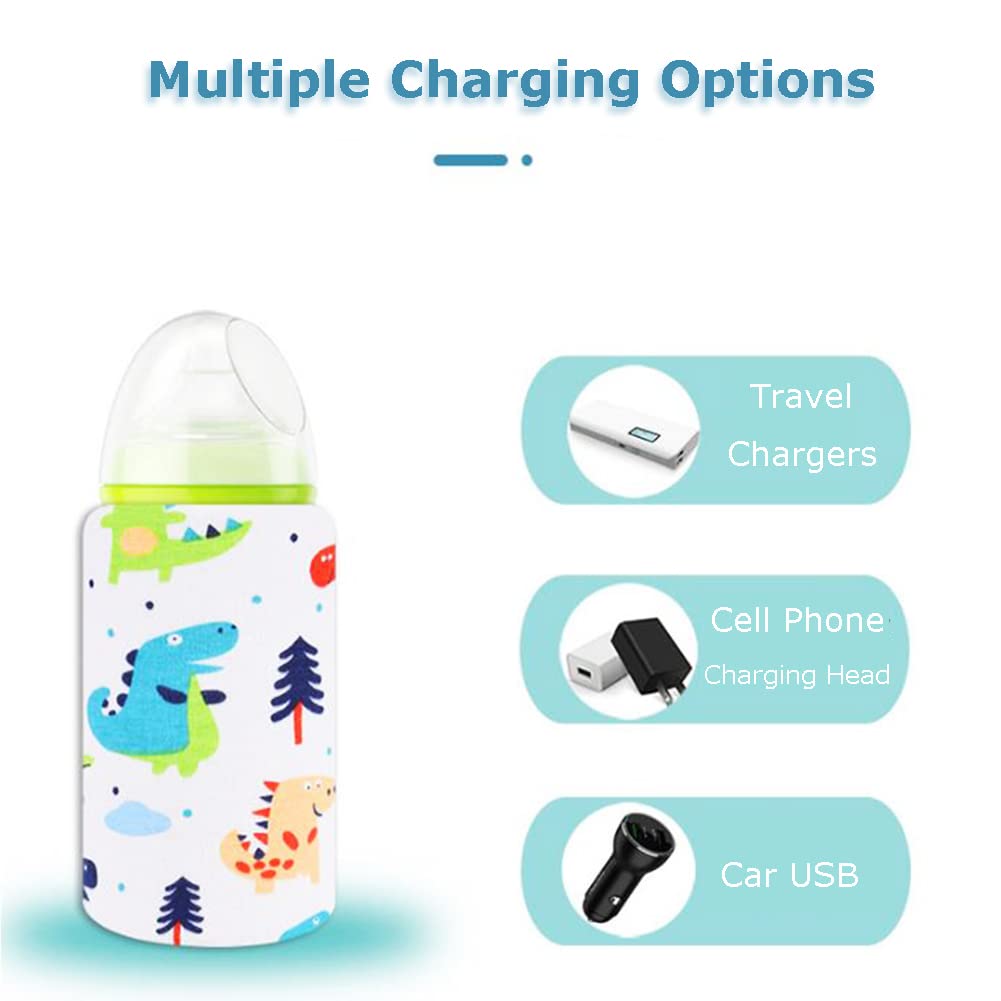 Hilitand Portable Bottle Keep Warm, USB Travel Milk Heat Keeper, Baby Bottle Keep Warmer for Car Tavel, Storage Cover Insulation Thermostat(Dinosaur, 12)
