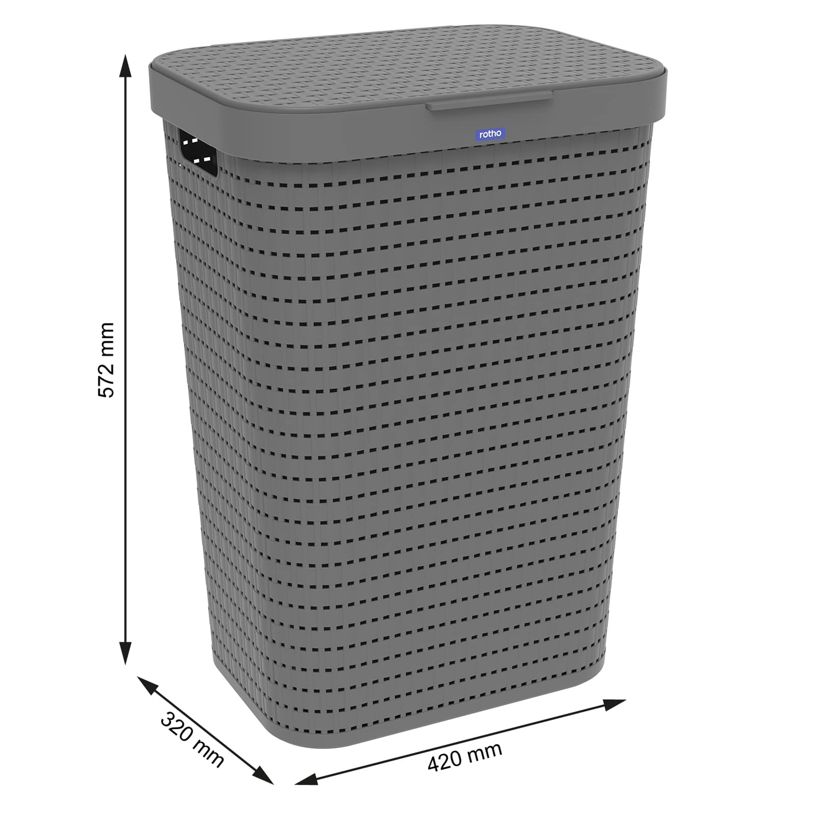 Rotho Country Laundry Basket lid in Rattan-Look, Plastic (PP) BPA-Free, Anthracite, 55l (42.0 x 32.2 x 57.7 cm), (42 x 32,2 x 57,7 cm)