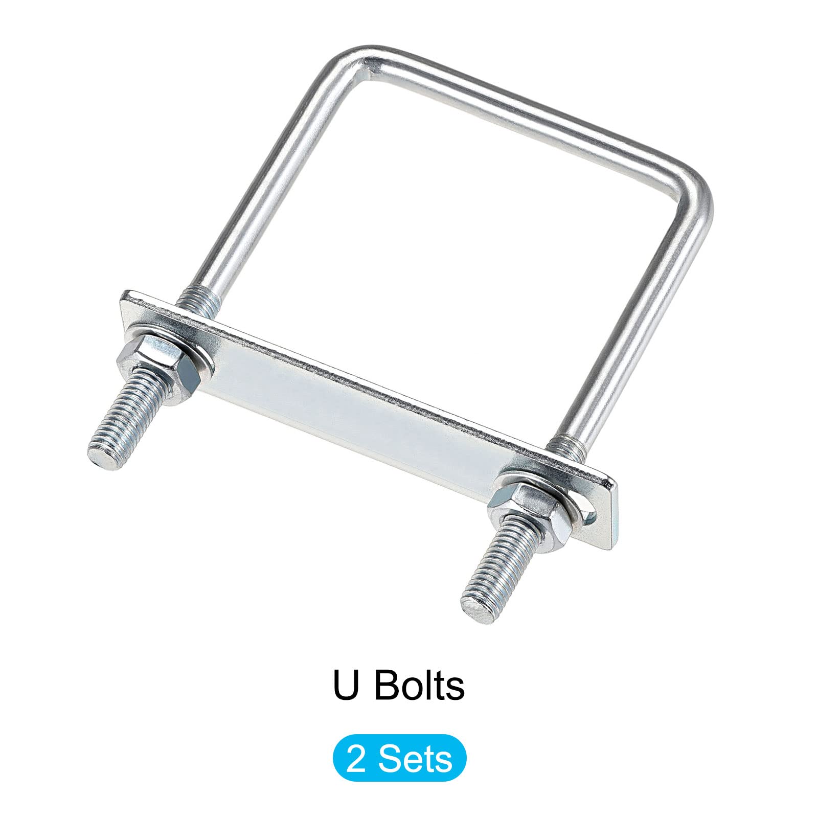METALLIXITY U Bolts 2 Sets (M8x70x120mm), Square U Bolt Carbon Steel with Accessories - for Construction, Pipe