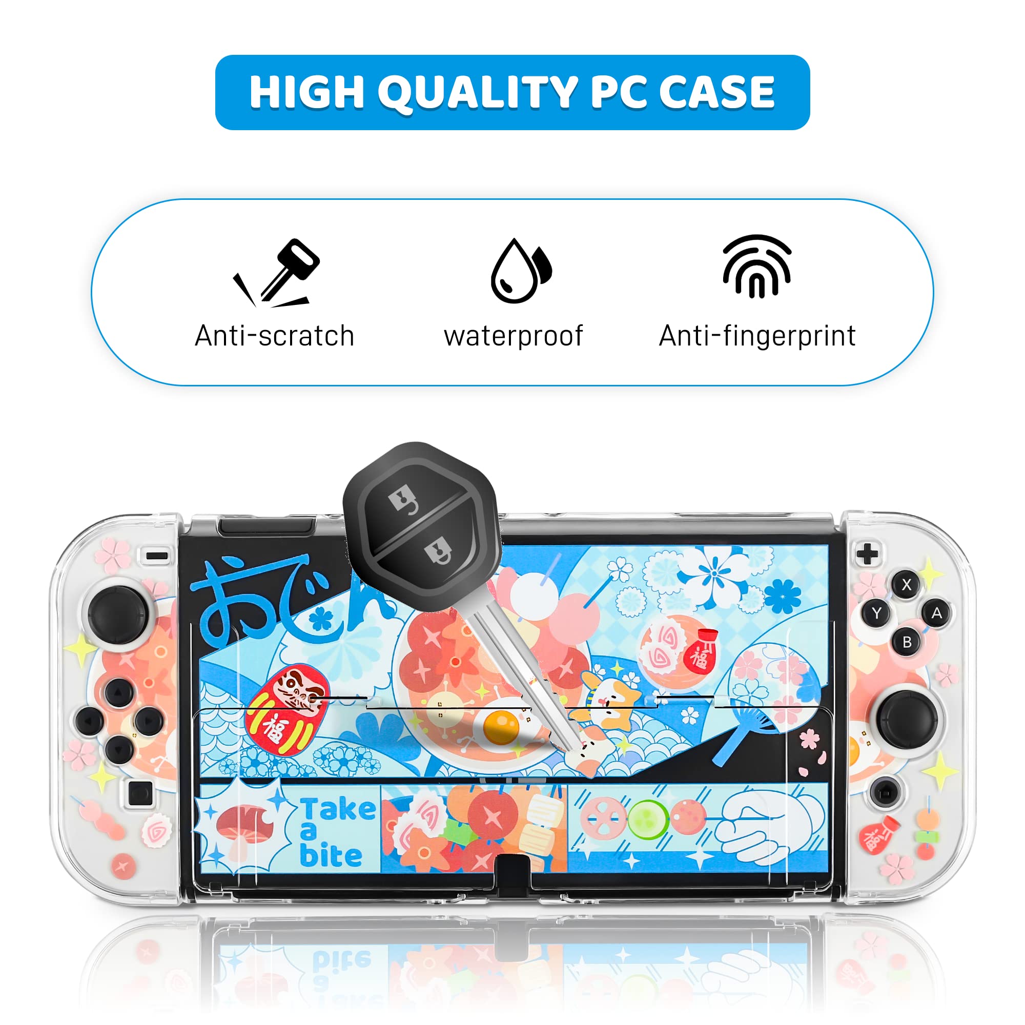 FANPL Case for Nintendo Switch OLED, Cover Case with Cute Cuisine Pattern Compatible with Switch OLED Console & Joycon, Hard PC Flip Shell with Ergonomics Grip Case, Kawaii Dockable Case for Girls