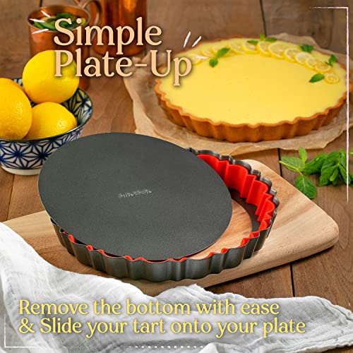 Patz&Patz Fluted Tart Pan with Removable Bottom β 9 In. Nonstick Pie Pan with Crust-Shaper Ring β Carbon Steel Pan for Pies, Tarts, and Quiche Baking Dish β 9 Inch Tart Pans for Baking