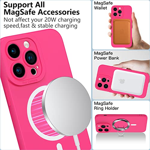 MYY Magnetic for iPhone 14 Pro Max Case,Silicone Shockproof Phone Case[MagSafe-Compatible] Soft Anti-Scratch Microfiber Lining Full Camera Lens Protection Cover 6.7'' (Hot Pink)