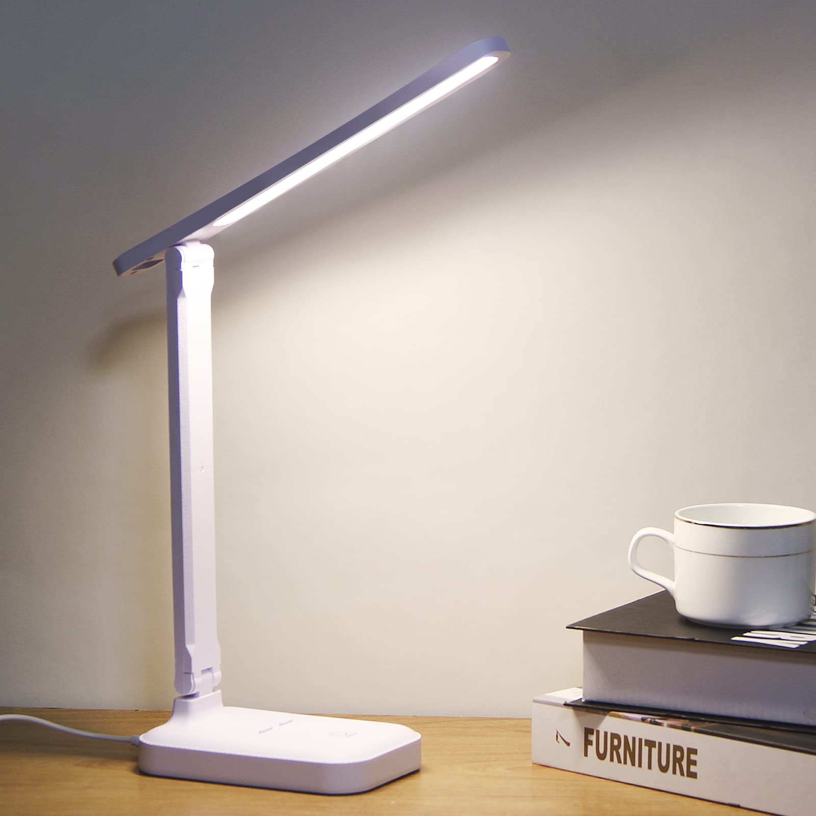 Fioyal Desk Lamps for Home Office LED Small Desk Lamp with Adjustable Arm and Sensitive Touch Control, 3 Colour Temp Dimmable Desk Table Light Office Lamp for Work Study Reading