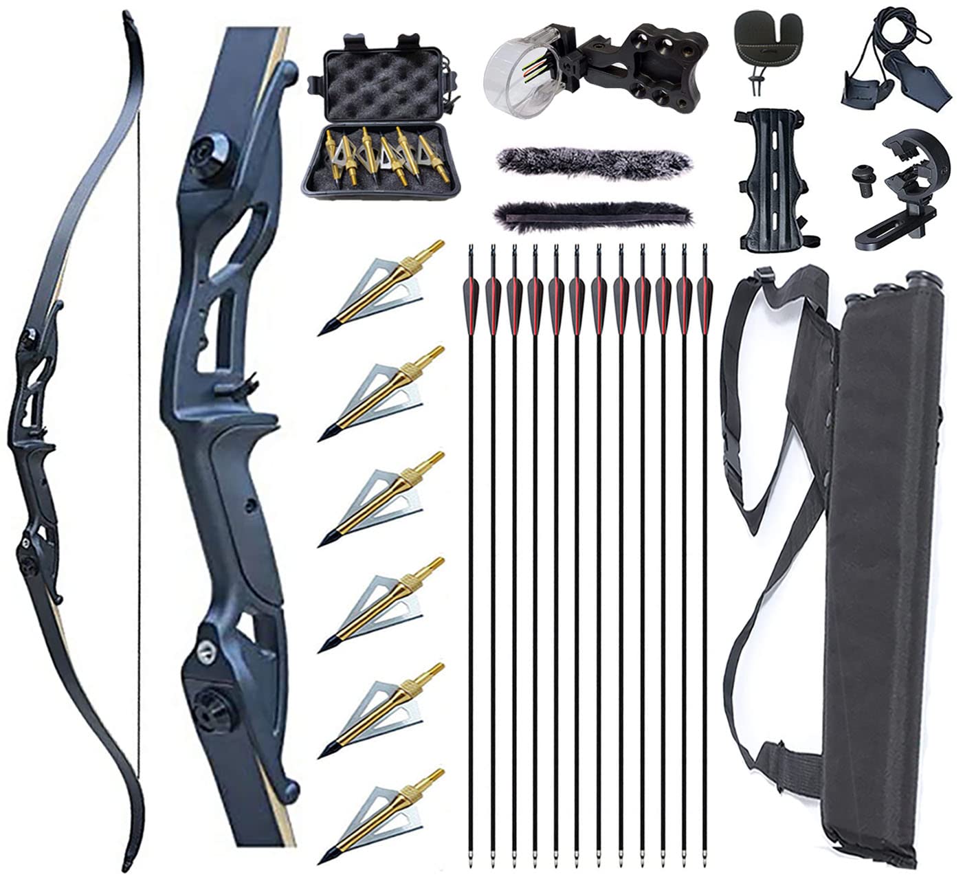 GOLRESOL 56" Archery Bow and Arrows for Adults Takedown Recurve Bow Right Hand Metal Riser with Arrows Quiver for Target Shooting Practice (50Lb)