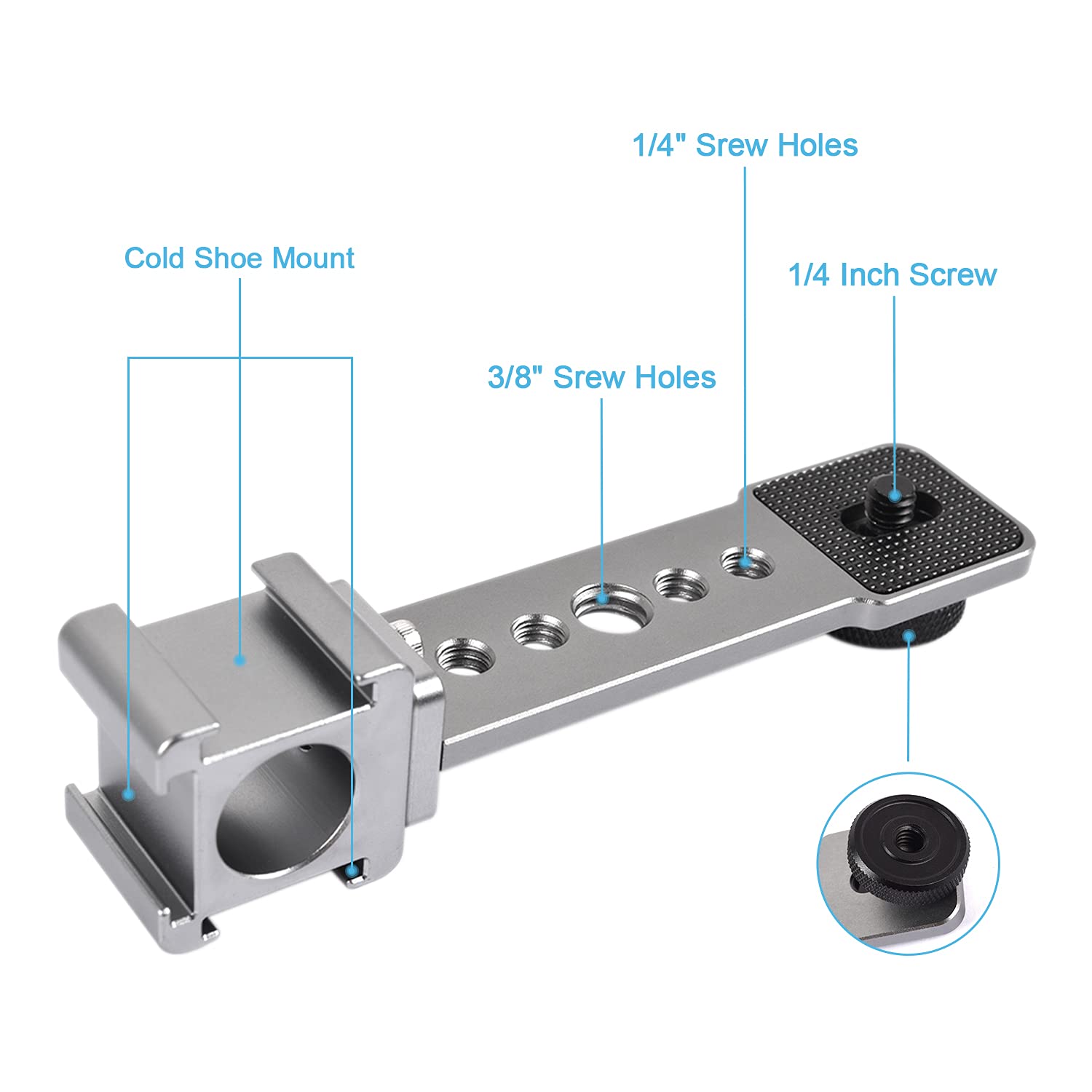 Fotoconic Triple Cold Shoe Extension Bar, Microphone Led Light Camera Bracket Mount for DJI OM4 OSMO Mobile 3, Smooth 4, Hohem iSteady Mobile+, Feiyu, MOZA, DSLR, Gimbal Stabilizer (Sliver)