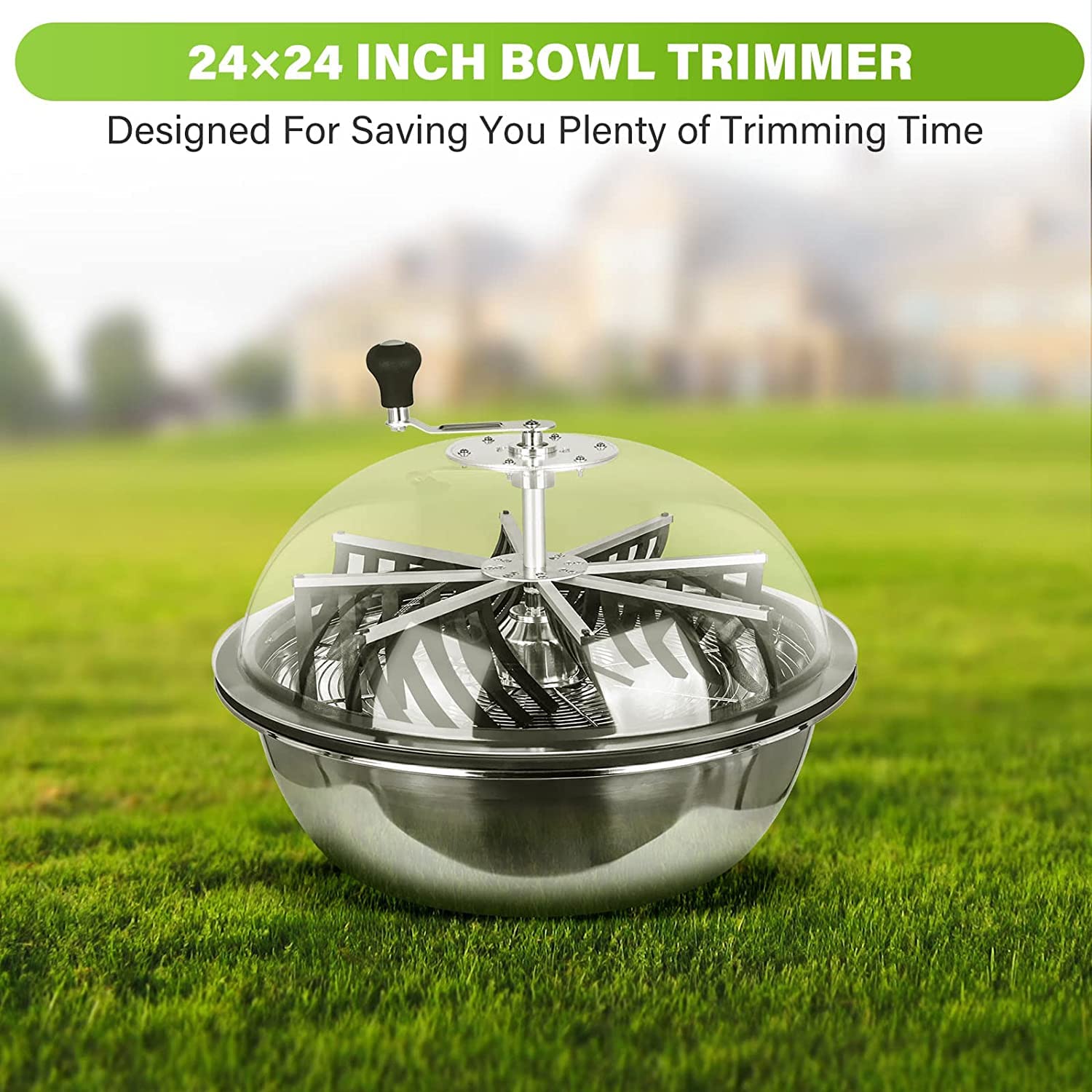 iPower 24 inch Bud Trimmer Leaf Bowl Machine Twisted Spin Cut for Hydroponics with Sharp Stainless Steel Blades Clear Visibility Dome, Solid Metal Gear Box, Scissors Included, Silver