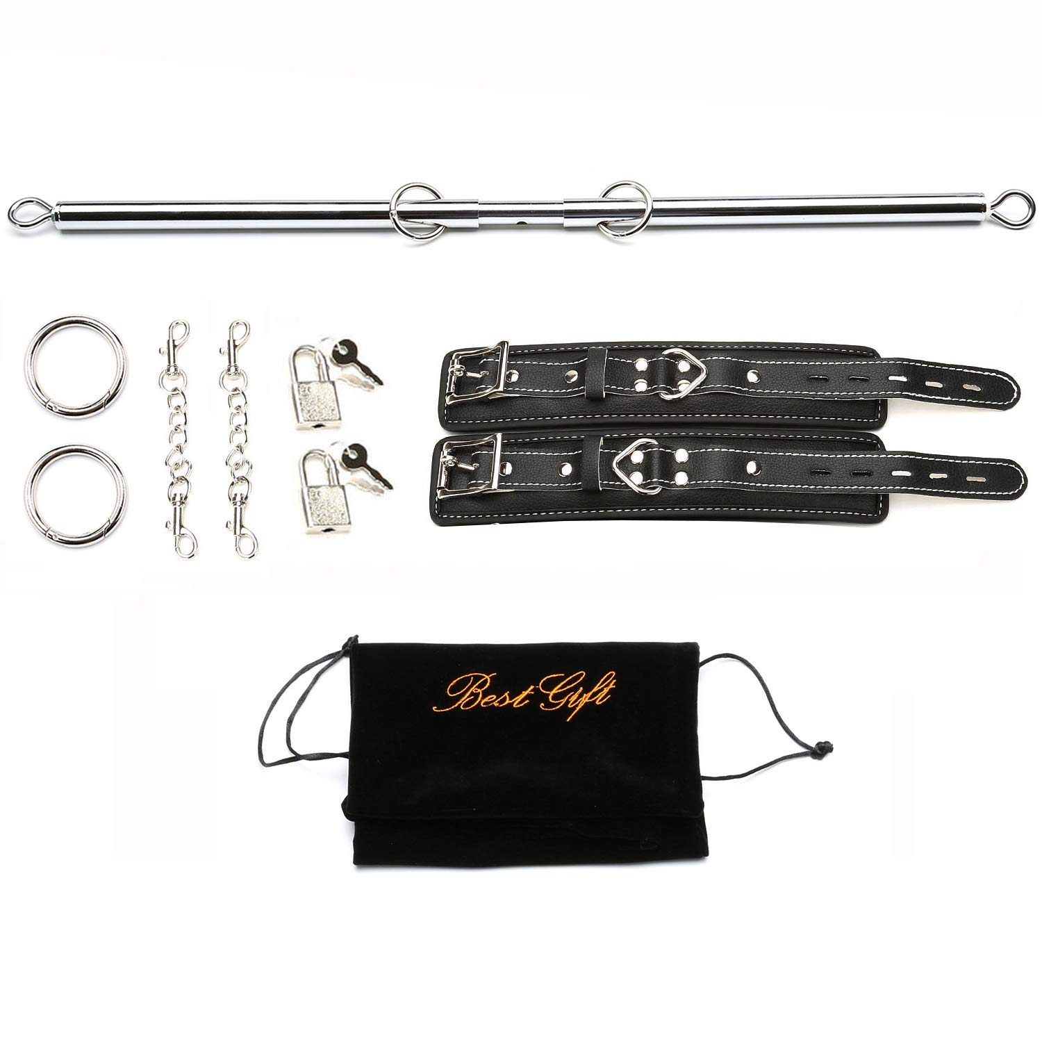 EXREIZST Adjustable Black Spreader Bar Set Kit with 2 Premium Soft Pad Black Leather Straps 2 Chains Expandable Sports Exercise Training Kit
