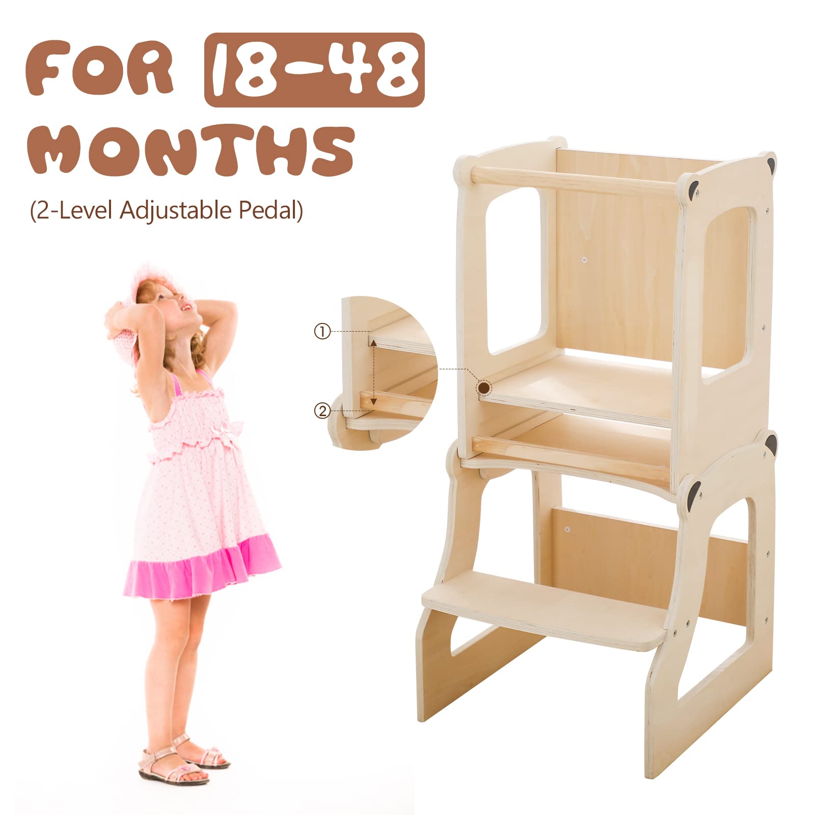 ibwaae 4 in 1 Wooden Toddler Tower Kitchen Step Stool Height Adjustable Standing Helper and Chalkboard Whiteboard Message Board