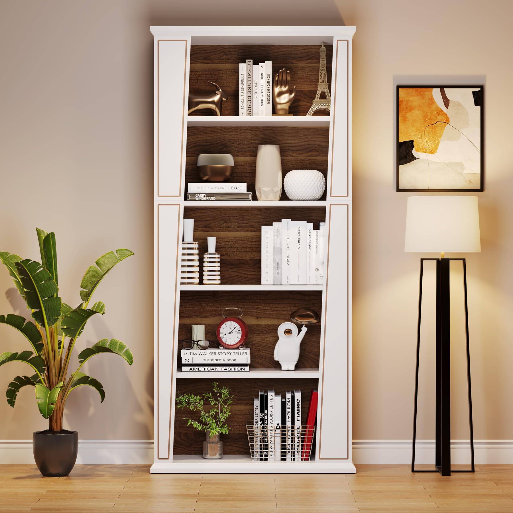 Tribesigns 70.9" Tall White Bookcase, 5-Tier Wood Bookshelf with Storage Shelves, Modern Free-Standing Library Book Shelving Unit for Living Room, Home Office (1)