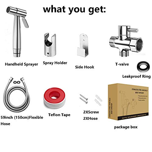 Handheld Bidet Toilet Sprayer,Stainless Steel Bathroom Personal Hygiene Bidet Sprayer Set,Baby Cloth Diaper Sprayer,Shower Sprayer for Pet, Feminine Hygiene
