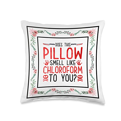 Murder Show & Murderino True Crime Gifts For Women True Crime Smell Like Chloroform, Murder Show Throw Pillow, 16x16, Multicolor