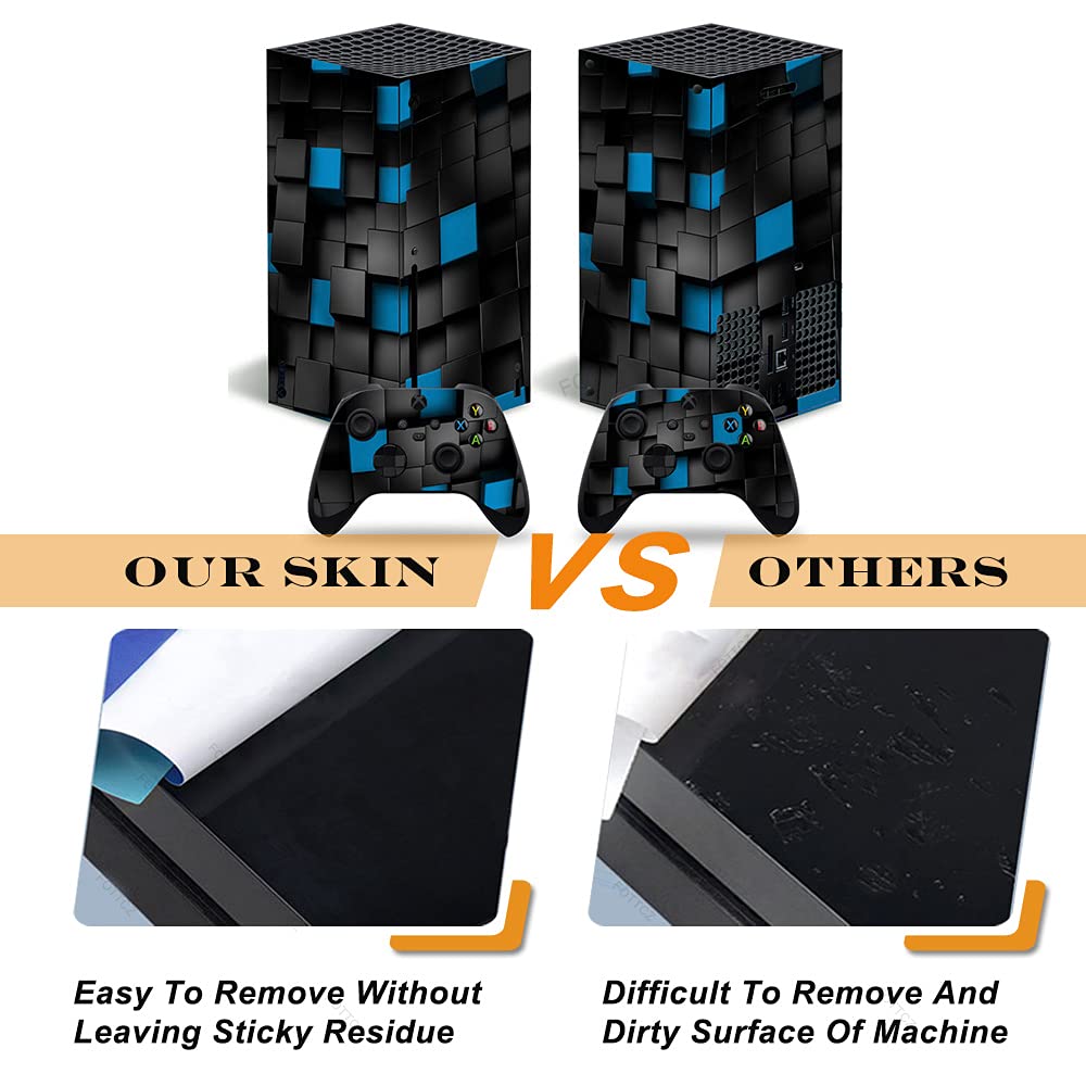 FOTTCZ Vinyl Skin for Xbox Series X Console and Controllers, Sticker Decal Protect Xbox Series X Devices - Black Blue Squares