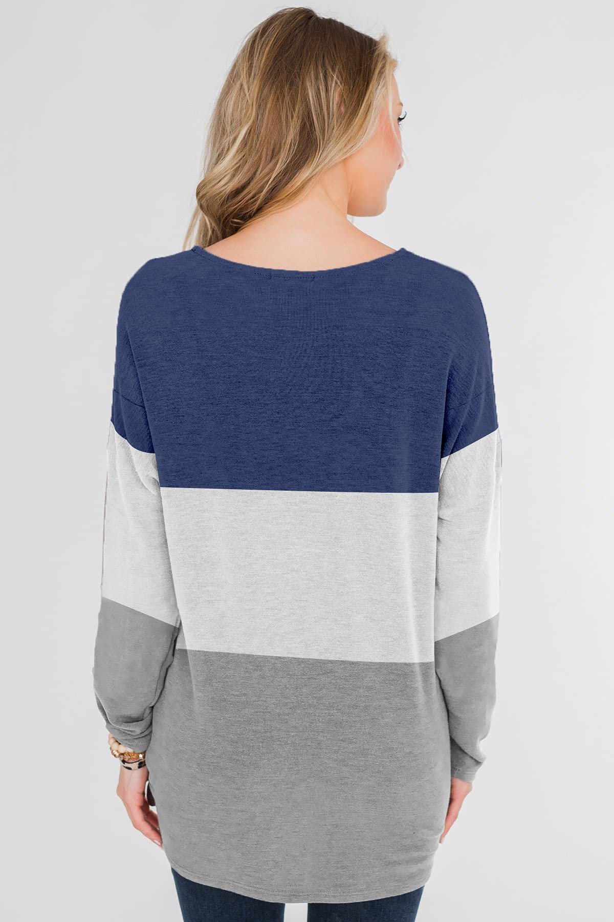 ETCYY NEW Womens Long Sleeve Tops Basic Fall Clothes Color Block Shirts Side Split T-Shirt A-blue