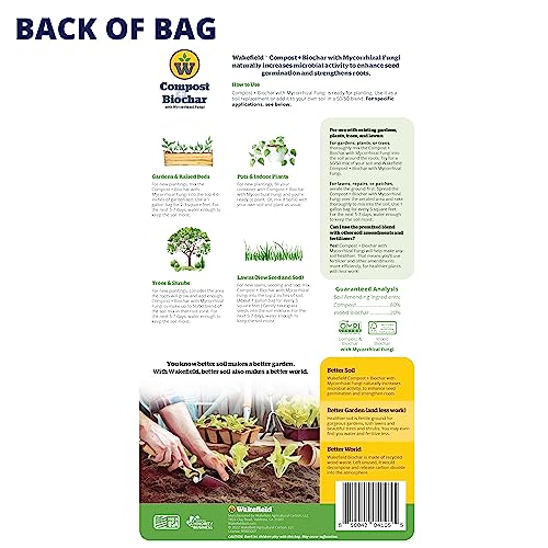 Wakefield Compost + Biochar with Mycorrhizal Fungi β Premium Aged Organic Compost with Mycorrhizal Fungi, Blended with 100% Biochar β 1 Gallon