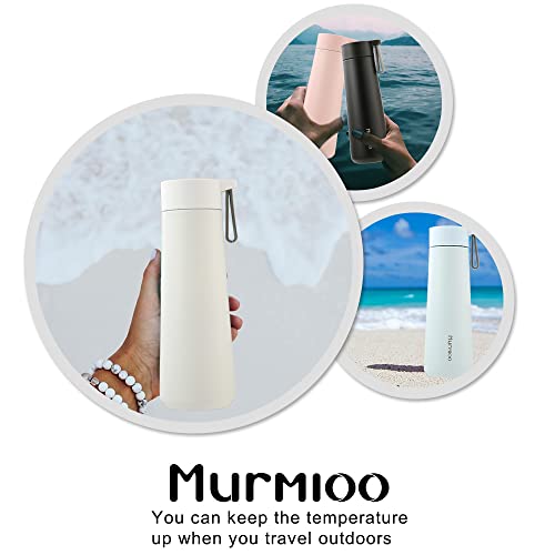 Murmioo Stainless Steel Insulated Thermos, Sports Water Bottle, Double Wall Vacuum Thermos Flask,Keep Hot and Cold,BPA Free, Suitable for Cycling, Camping and Office 14oz/420ml (White)