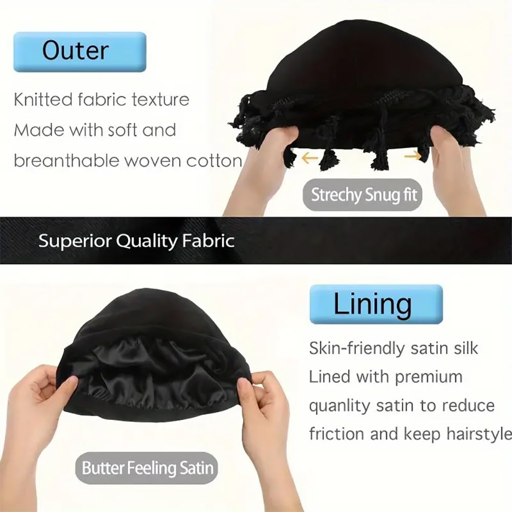 Meromibe Tassel Turban for Men Vintage Twist Head Wraps Satin Lined Halo Do-Rag Durags for Men Modal and Satin Self Tie Yellow