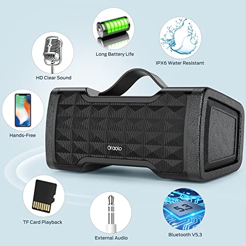 Oraolo Loud Bluetooth Speaker - Upgrade 40W Wireless Portable Large Speaker Stereo Sound, IPX6 Waterproof, Support USB/AUX Input, Built-in Mic for Home Party Outdoor