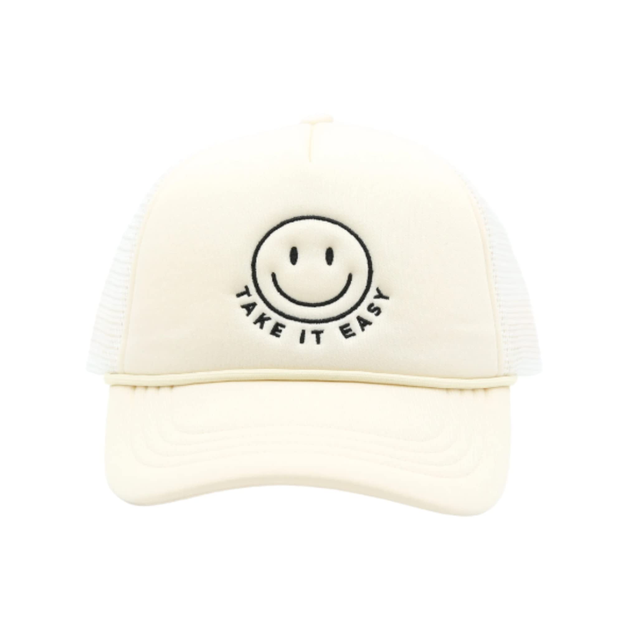 Good Future Womens Trucker Cap - Relaxed Fit Adjustable Snap Back Hat Gorras Lids Branded USA Classis Trucker Sun Mesh Back Smiley Face (Take it Easy)