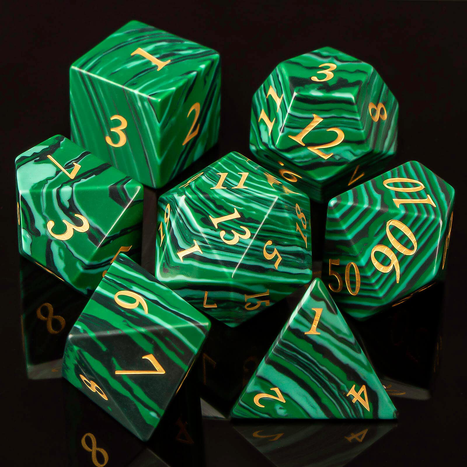 KERWELLSI DND Polyhedral Dice Set, Gemstone Dice Set D&D Dice with Gift Box, 7pcs Peacock Pine Stone D+D Dice for Dungeons and Dragons, RPG Role Playing Game Die D20 D12 D10 D8 D6 D4
