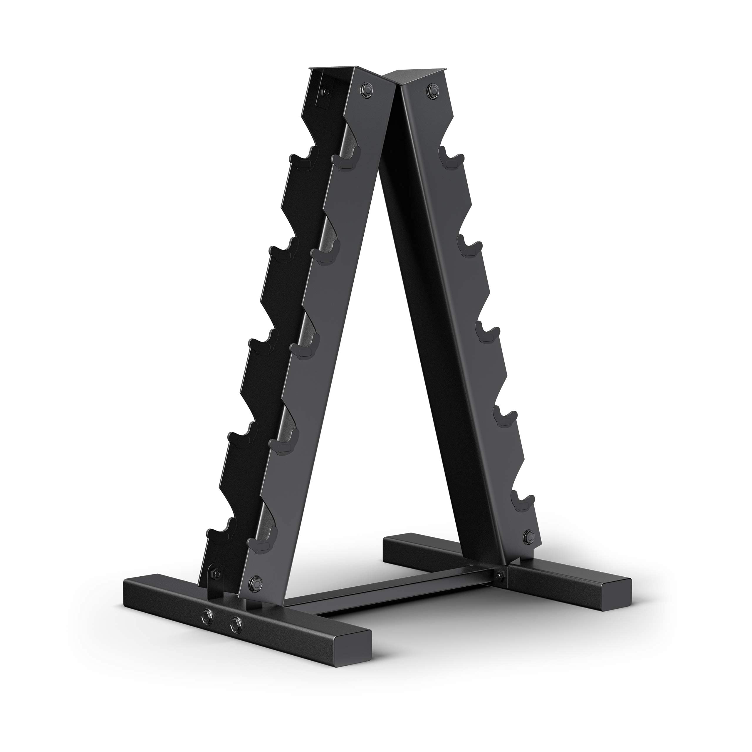 Epic Fitness 150 Pound Premium Hex Dumbbell Set - PVC Coated 5 Pair Black Dumbbell Set with A-Frame Rack - 5, 10, 15, 20 and 25 lb Dumbbells