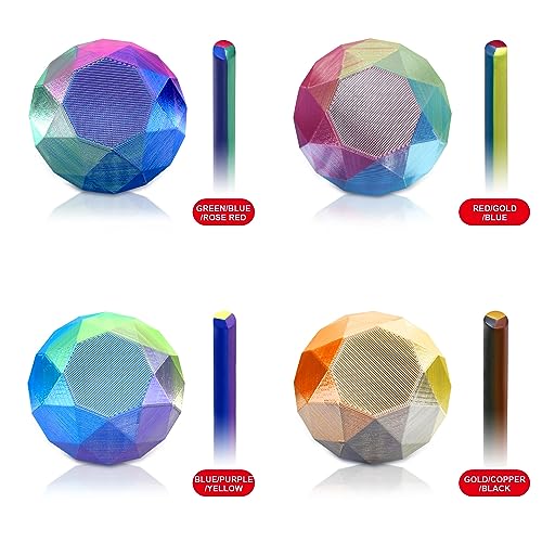 Reprapper 4X 250g Color Pack, Triple Color Filament Coextrusion PLA Filament 1.75mm for 3D Printer & 3D Pen, 4 Spools Silk Rose/Blue/Green, Red/Blue/Gold, Green/Blue/Yellow, Gold/Copper/Black