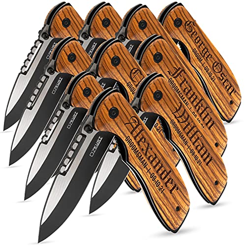 Lara Laser Works Set of 10 - Personalized Pocket Knife for Groomsmen, 16 Font - Groomsman Gifts for Wedding, Groomsmen Proposal Gifts - Custom Engraved Pocket Knives, Bachelor Party,