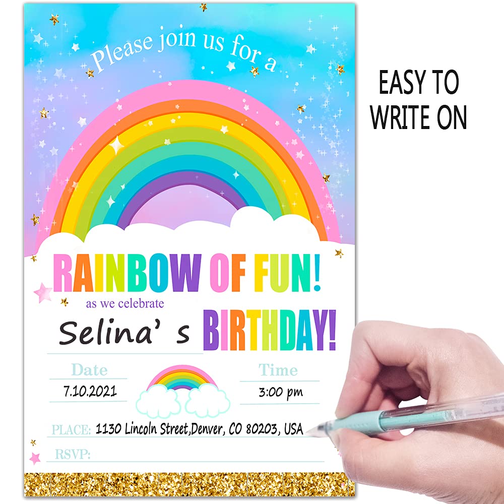 ukebobo Rainbow Birthday Party Invitations with Envelopes – Birthday Party Invitations, Rainbow Party Decorations– 20 Cards With Envelopes(c02)