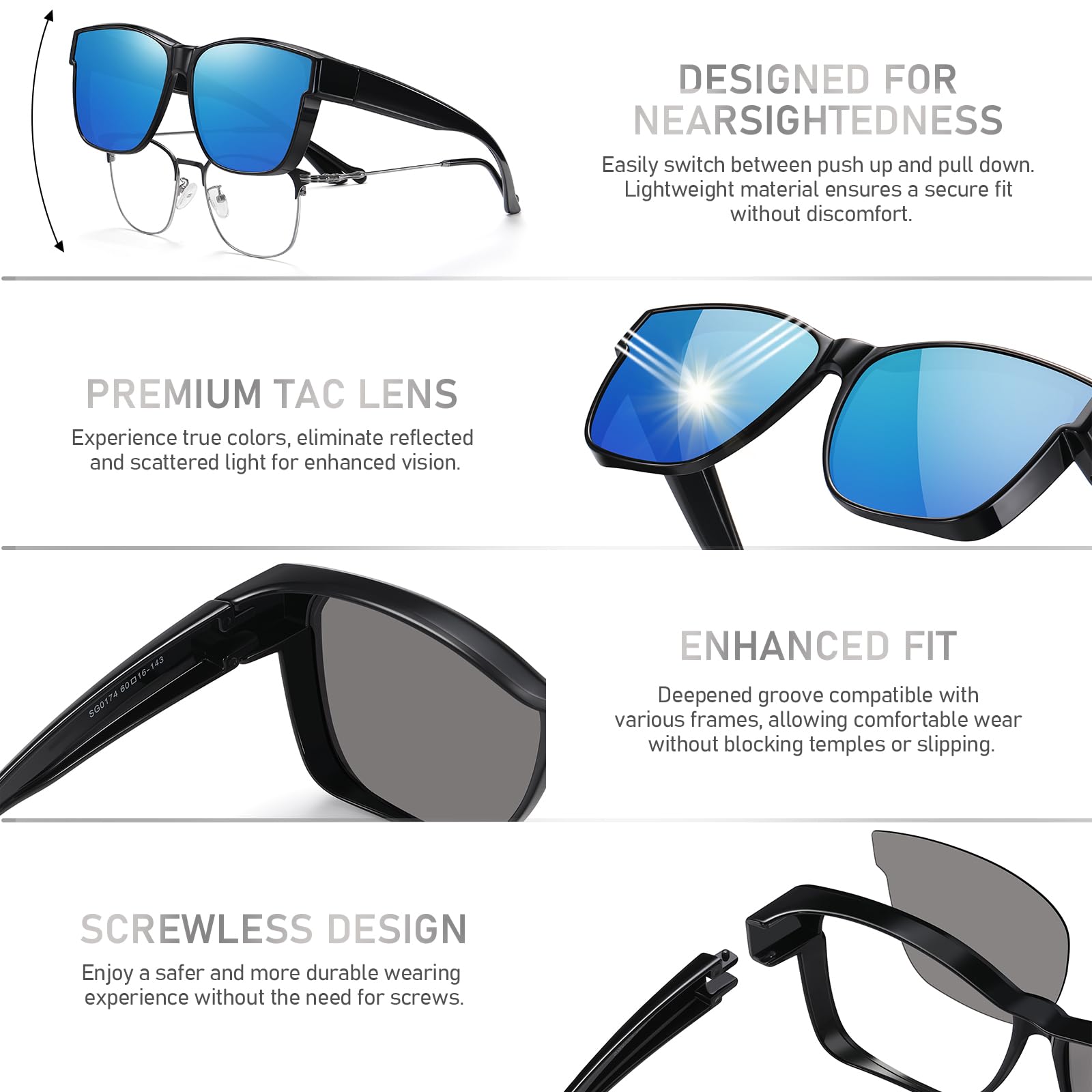 GEGURI Fit Over Glasses Sunglasses for Women Men, Oversized Round Sun Glasses Polarized 100% UV400 Protection
