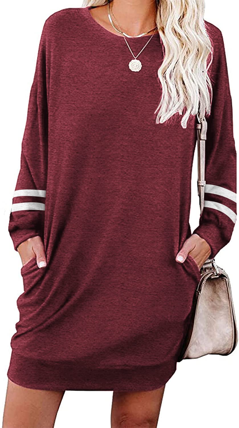 GIBLY Women's Sweatshirt Dress Casual Striped Long Sleeve Dress with Pockets