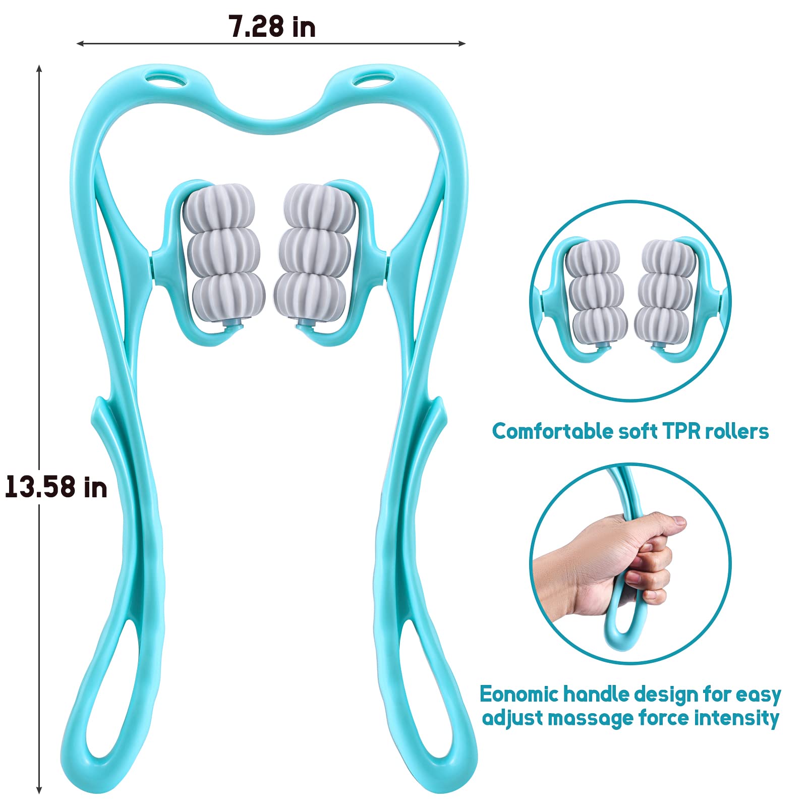 KXK Neck Massager, Trigger Point Massager Tool for Pain Relief deep Tissue, Handheld Shoulder Massager with 6 Wheel Pressure Point Suitable for Legs Waist Neck and Shoulder Relaxer