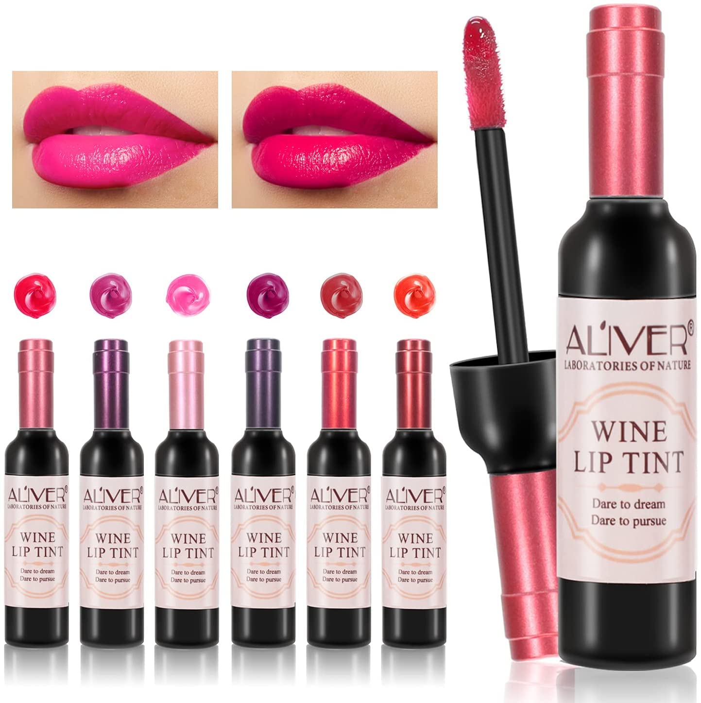 HRAMEX 6 Colors Wine Lipstick,Mini Make Up Wine Bottles Lip Sticks,Matte Long Lasting Waterproof Lip Tint Set Lip Gloss Lip Stain