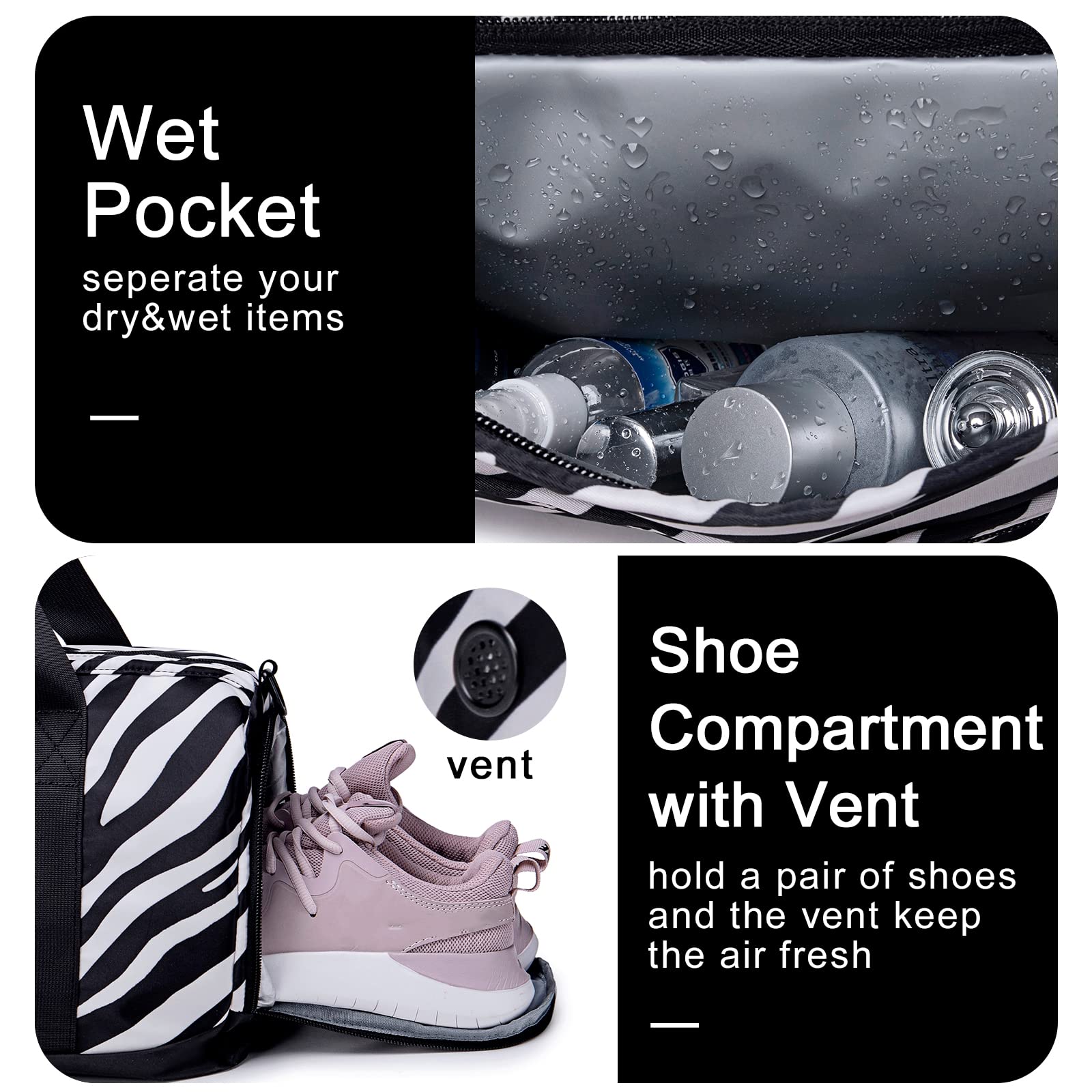 Gym Bag for Women Small Duffel Bag with Shoe Compartment and Wet Pocket Travel Duffle Bag Carry On Weekender Bag Workout Bag
