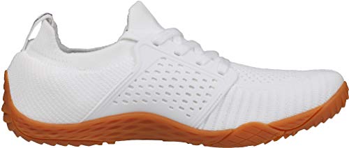 WHITIN Women's Low Zero Drop Shoes Minimalist Barefoot Trail Running Camping Size 7.5-8 Wide Toe Box Lady Fitness Lightweight Sneaker White/Gum 38