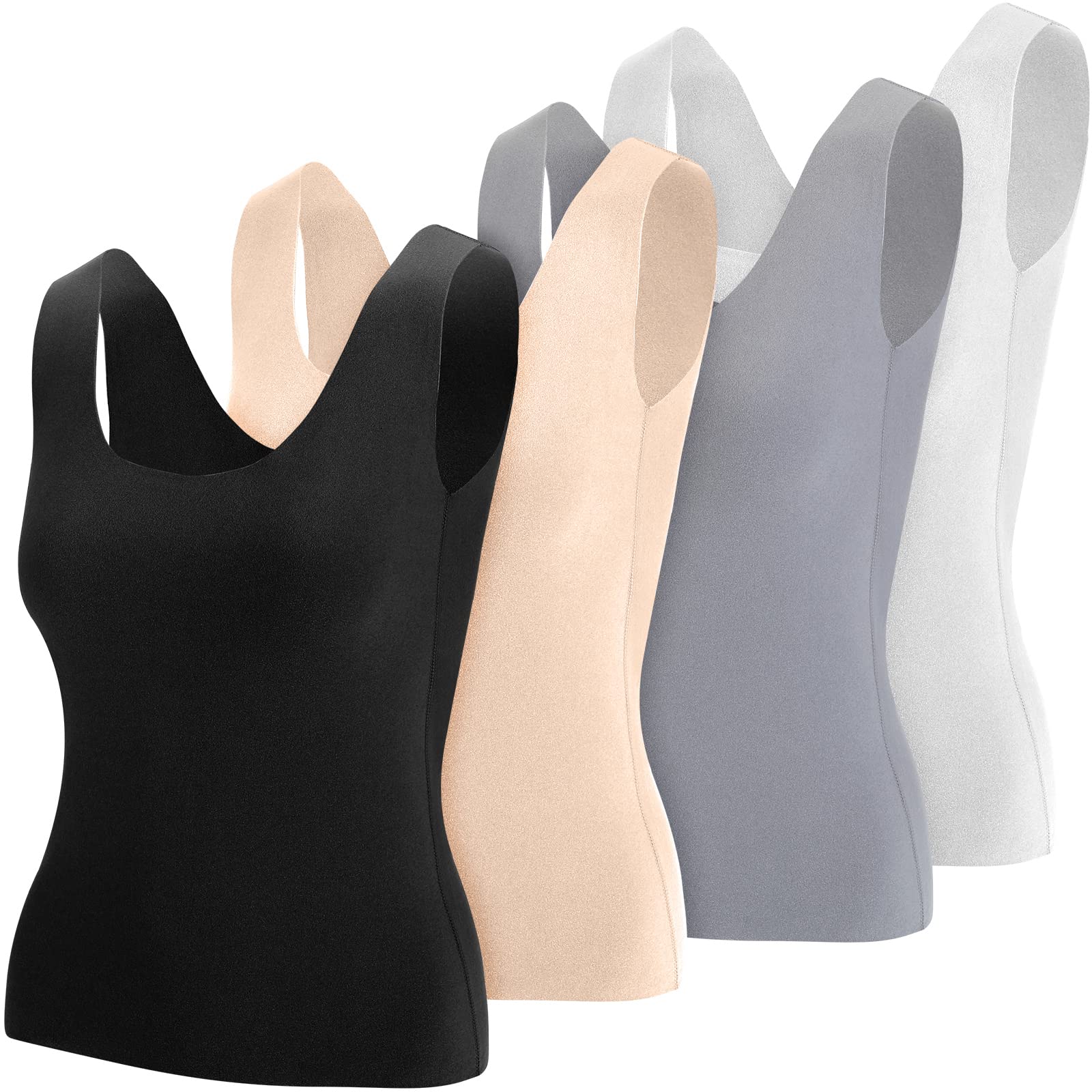 Hicarer 4 Pieces Thermal Tank Top for Women Lined Underwear Scoop Neck Womens Base Layer Sleeveless Under Vest Warm (2XLarge)